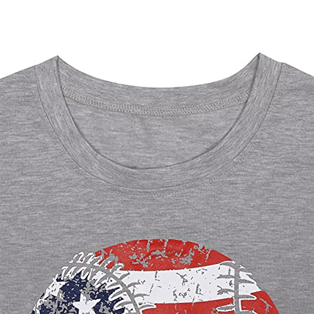 FAYALEQ Women's American Flag Baseball Printed T-Shirt O-Neck Causal Tee Tops Blouse Size L (Gray)