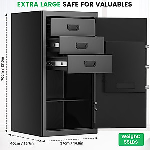 6.0 Cubic Large Home Safes Water and Fireproof, Anti-theft Document Safe Box with Removable Drawer & Shelf, Digital Fire Proof Safe for Home Money Jewelry Valuables