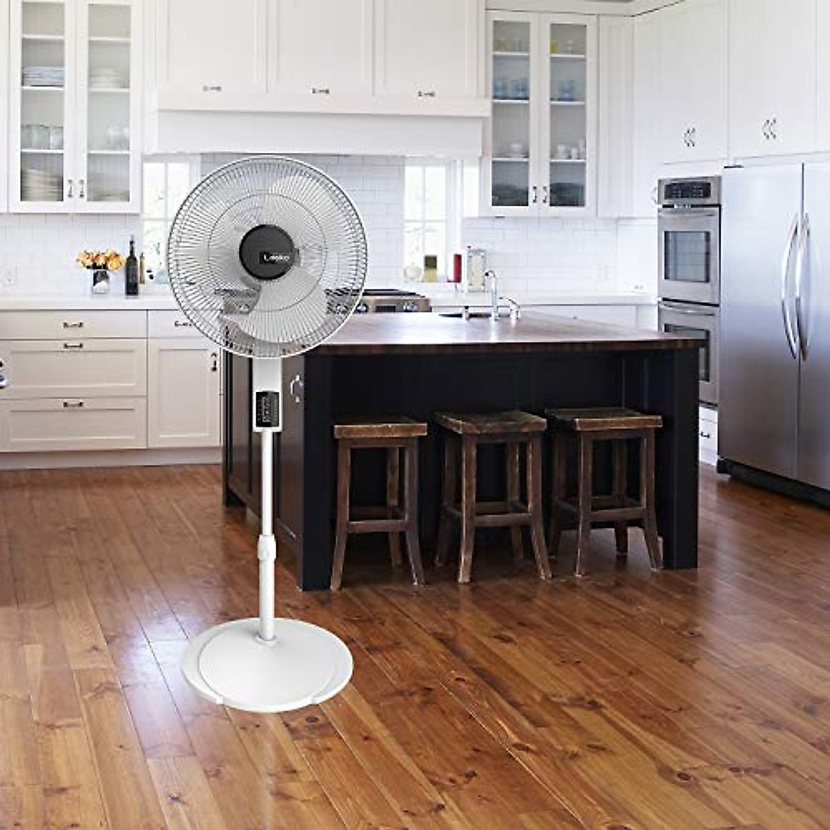 Lasko S16614 Oscillating 16″ Adjustable Pedestal Stand Fan with Timer, Thermostat and Remote for Indoor, Bedroom, Living Room, Home Office & College Dorm Use, 16 Inch, White