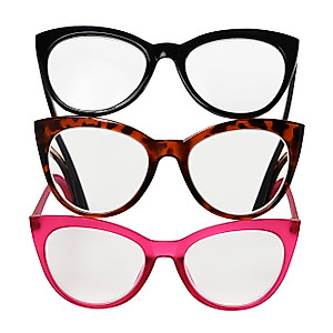 Betsey Johnson Women's Plaid 3 Pack Reading Glasses Cat Eye, Black, Tortoise, Magenta, 1.5X + 1.5