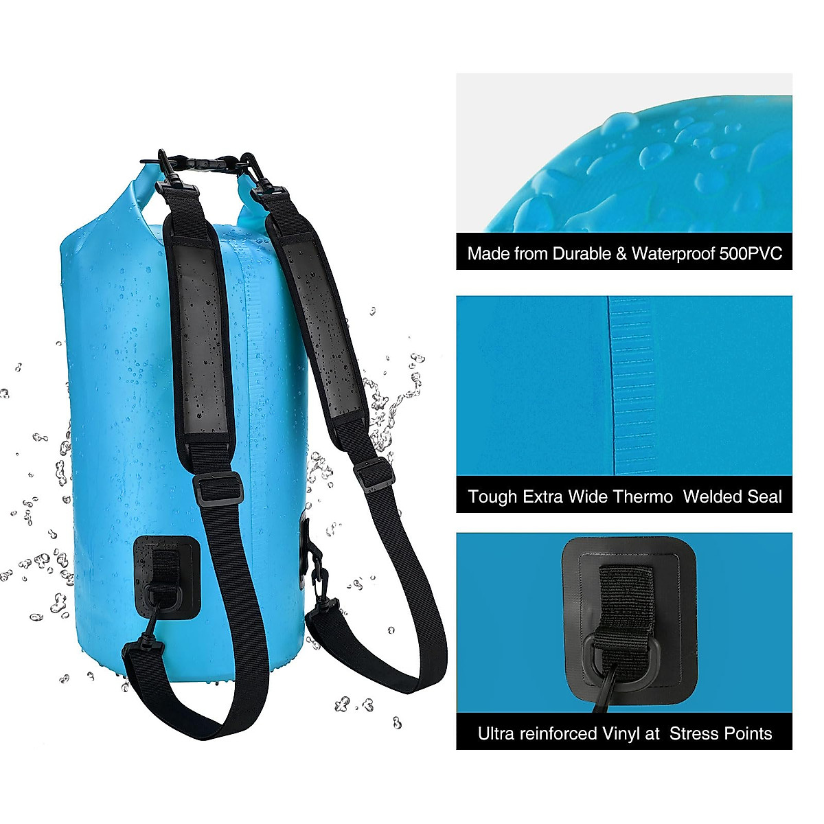 Piscifun Dry Bag, Waterproof Floating Backpack with Waterproof Phone Case for Kayking, Boating, Kayaking, Surfing, Rafting and Fishing, Light Blue 20L
