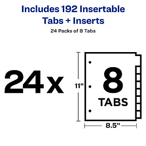 Avery 8-Tab Binder Dividers, Insertable Clear Big Tabs, 24 Sets (11115)