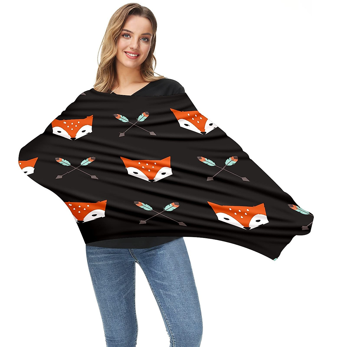 Baby Car Seat Stroller Covers Feather Arrows and Fox Nursing Cover Breastfeeding Scarf Soft Breathable Stretchy Infant Car Canopy Coverage Carseat Cover for Boys and Girls Multi Use