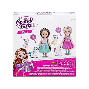 Sparkle Girlz Princess Doll and Pet Set (Blue Dress & Dog Set) by ZURU 2 Pets, Hair Styling for Kids, Dog, Unicorn, Nurture Toys for Girls, Posable Fashion Doll, Removable Dress, Gifts for Girls 4-8