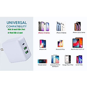 USB C Charger, 40W 3-Port Foldable Fast Charger PD Power Multiport Adapter Block for iPad, iPhone 15/14/13/12/11 Max Mini, Pixel Samsung Galaxy,Tablet, MacBook and More…