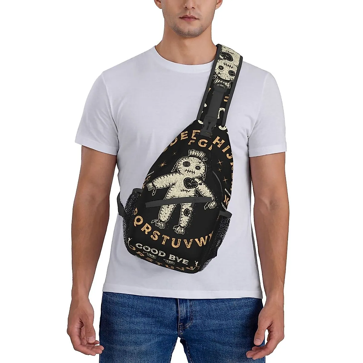 Wulilenxue Ouija Board with Voodoo Doll Occultism Set Sling Backpack, Crossbody Triangle Sling Bag Casual Chest Bags, Travel Hiking Daypack for Men Women Shoulder Bag