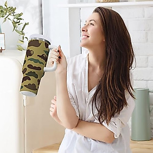 DIGTIA Stainless Steel Insulated Tumbler w/Handle & Straw, Camouflag Double Wall Vacuum Travel Coffee Mug Cup w/Lid, Leak-Proof Sports Green Water Bottle,40oz
