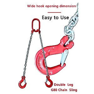 Chain Sling 1/4Inch X 5 Ft 4410lb Double Leg with Sling Hooks and Adjusters Grade 80Alloy Steel Engine Chain Hoist Lifts【2Leg 2Ton】