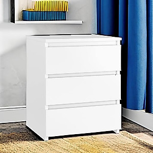 FOTOSOK White Nightstand with 3 Drawers, White Bedside Table Night Stand for Bedroom with Cut-Out Handle, Sofa Side Table 3 Drawer Nightstand for Bedroom, 17.7W*15D*21.7H