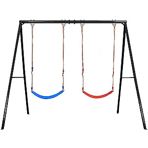 IKARE Metal Swing Frame with 2 Belt Swing Seats, Extra Large Swing Set for Kids and Adults, 2 Seats Supports up to 440 LBS, Fits for Indoor and Outdoor Activities, Garden, Backyard, Playground