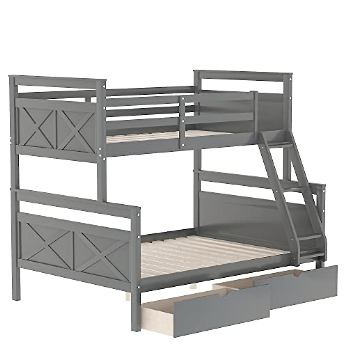 DEYOBED Twin Over Full Wooden Bunk Bed Convertible into 2 Beds with Storage Drawers - Ideal for Kids, Teens, and Adults - Space-Saving and Stylish Bedroom Solution