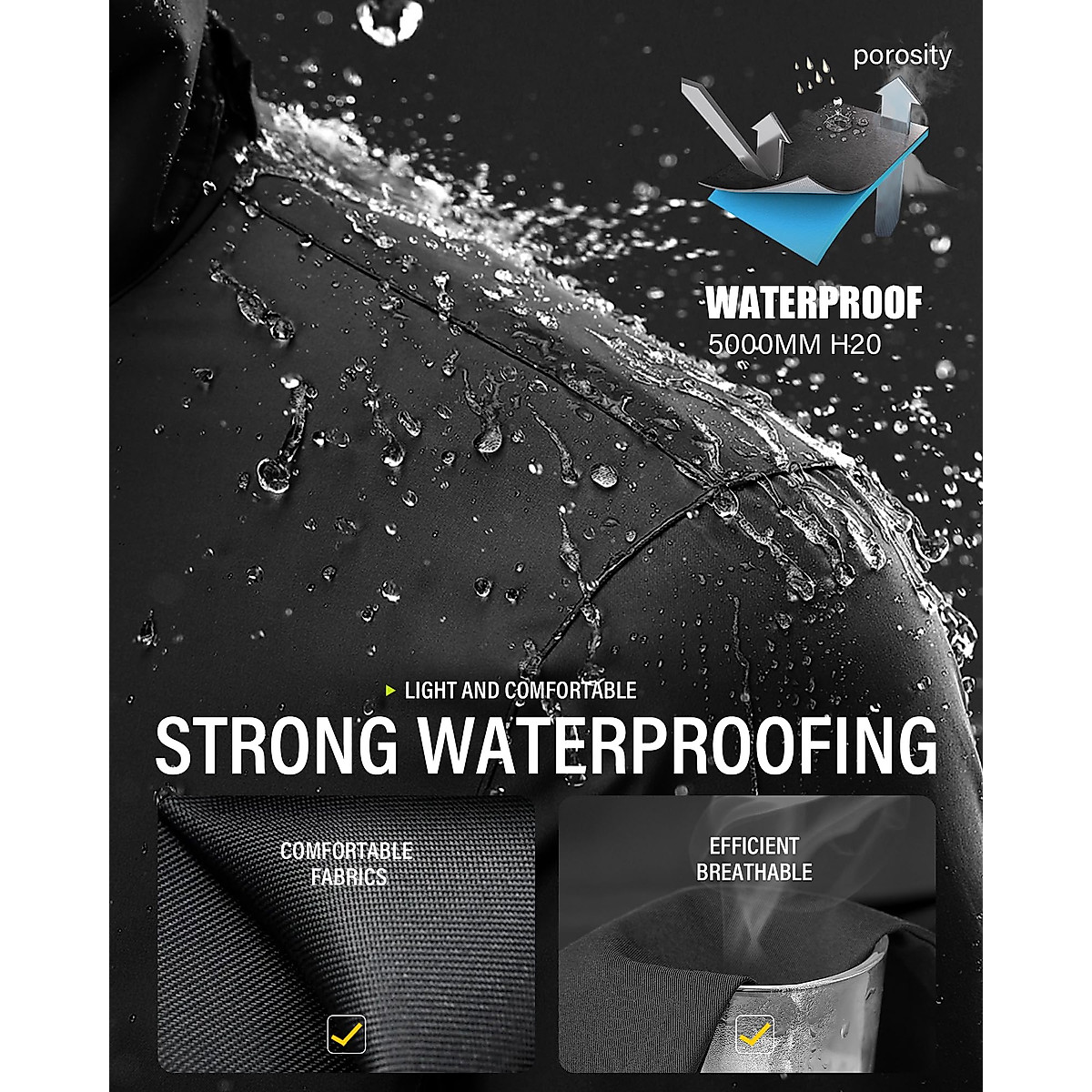 iCreek Rain Suit Waterproof Jacket and Trouser Suit Raincoat for Men and Women Outdoor All-Sport Breathable Anti-storm (XL-USA, Black)