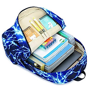 AM SeaBlue Backpack for Boy Middle School Lightning Bookbag Durable Student Teenager Sturdy Lightweight Waterproof (1-Blue)