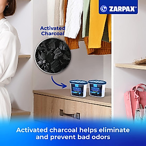ZARPAX Moisture Absorber Activated Charcoal 10.6 oz/300g | Removes Moisture, Damp, Humidity & Odors | Odor Absorber | Moisture Trap for Bathroom, Closet, Kitchen & Small Spaces | Set of 4