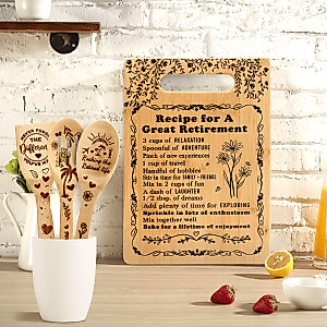 Retirement Gifts for Women Happy Retirement Cutting Boards Gift with Utensil Set Gifts Leaving Gifts for Female Coworker Teachers Nurses Boss Mom Grandma Friends Retirees Kitchen Cutting Boards C006