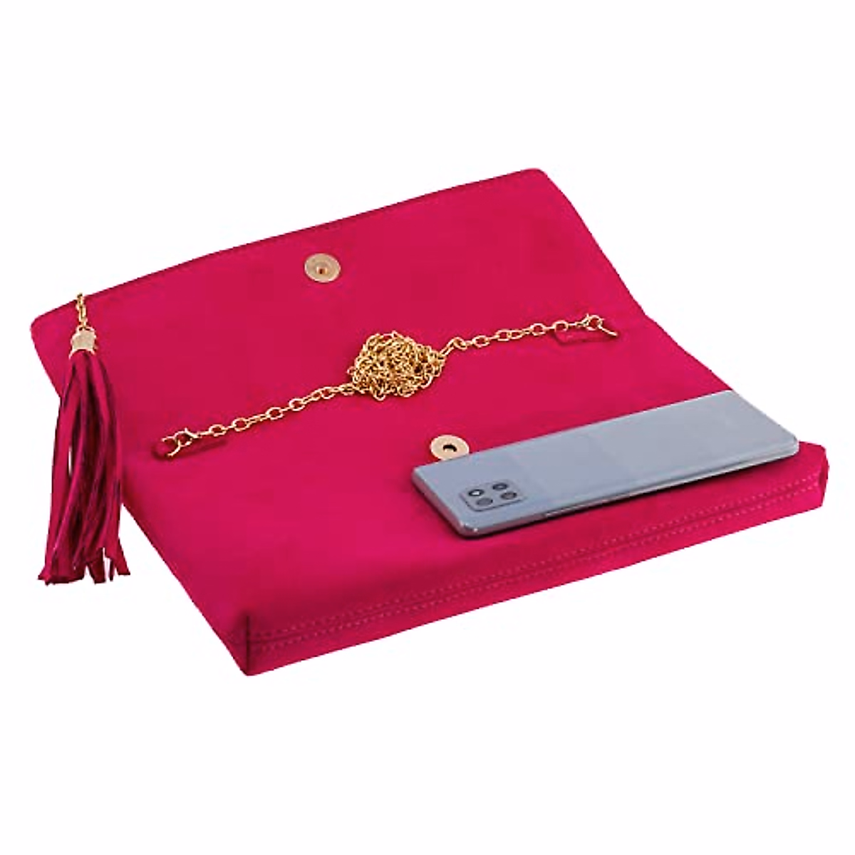 JNB Faux Micro Suede Fold Over Clutch, Fuchsia