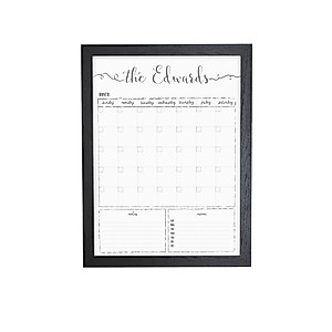 Customized Dry Erase Whiteboard Framed Calendar, Wet Erase or Dry Erase, 18x24 or 24x36 Wall Calendar, Monthly Calendar, Family Name Calendar
