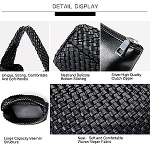 Fashion Woven Purse for Women Top-handle Shoulder Bag Soft Summer Hobo Tote Bag (Black)