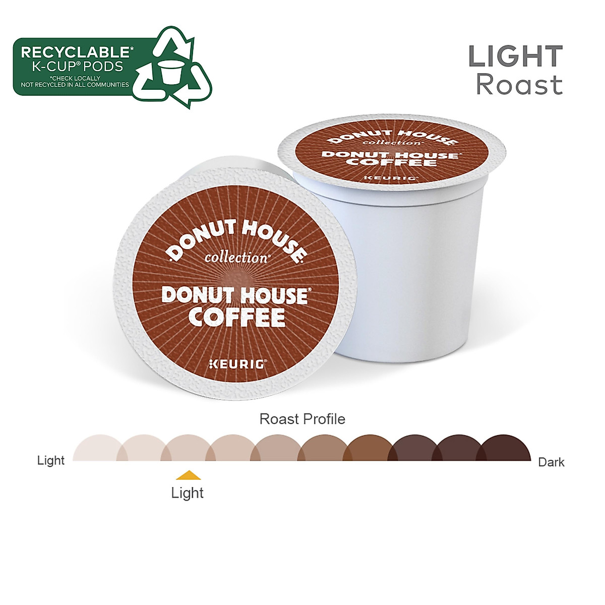 Donut House Collection, Donut House Coffee, Single-Serve Keurig K-Cup Pods, Light Roast, 48 Count (2 Boxes of 24 Pods)