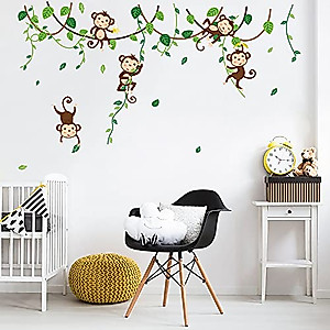 decalmile Monkey Climbing Tree Wall Decals Jungle Animals Wall Stickers Kids Room Baby Nursery Bedroom Wall Decor