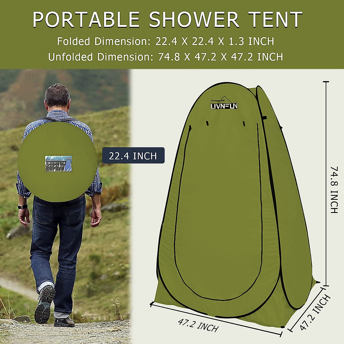 LUVNFUN Privacy Shower Tent – Pop Up Changing Tent Camping Shower Toilet Tent Portable Shelters Room 6.2 FT Tall - Color Pink