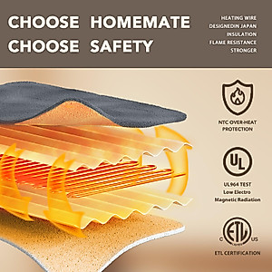 Homemate Electric Heated Blanket Twin - 62"x84" Heating Bed Blankets Throw with 10 Heating Levels 8 Hours Auto Off Fast Heating Over-Heated Protection Ultra Soft Warm Flannel ETL Certified Grey