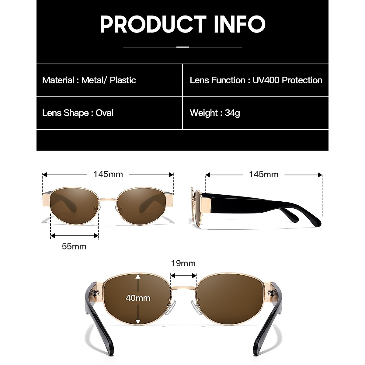 SODQW Retro Oval Sunglasses for Women, 90s Vintage Designer Ladies Shades Trendy Fashion Sun Glasses