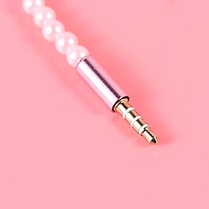 UKCOCO in-Ear Eardphones with Mic - in-Ear Headset with Remote and Mic Hands-Free Wired Pearls Chain Universal Earphone for Girls Women Student (Pink)