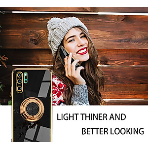 Wousunly Compatible with Huawei P30 Pro Case Ring Holder Magnet Green, Huawei P30 Pro Phone Case Silicone Shockproof Plate Luxury Slim Cover (Black)