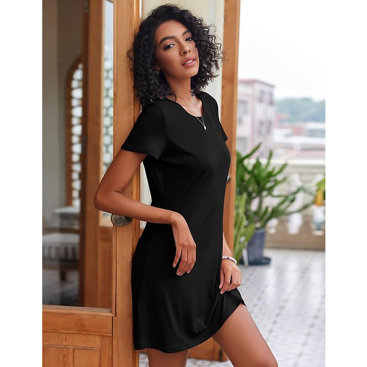 Ekouaer 2 Pack Nightgowns for Women Sleapwear Short Sleeve Night Shirts Soft Sleep Dress Classic NightDress (Black+Grey, XX-Large)