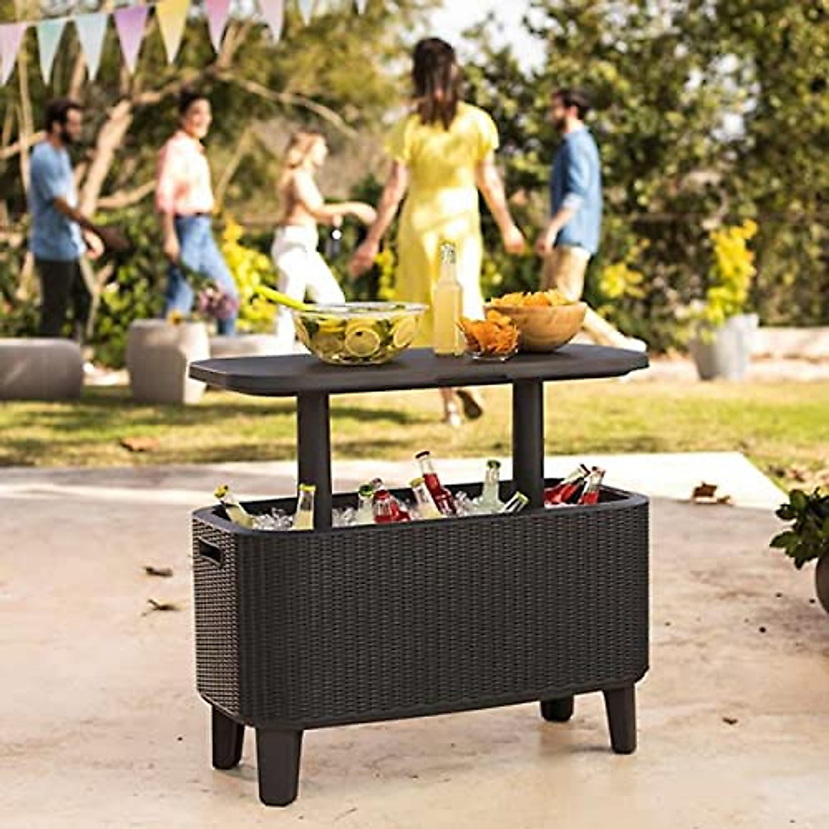 KETER Breeze Bar Outdoor Patio Furniture and Hot Tub Side Table with 14.8 Gallon Beer and Wine Cooler, Dark Grey & Teal