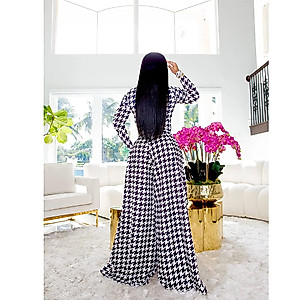 ksotutm 2 Piece Outfits for Women Long Sleeves Round Neck Plaid Short Tshirt High Waist Wide Leg Full Length Pants Set