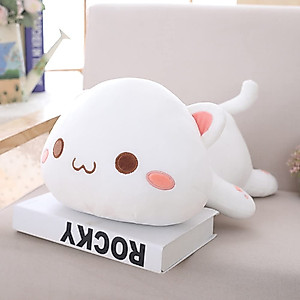 Cute Kitten Plush Toy Stuffed Animal Pet Kitty Soft Anime Cat Plush Pillow，Plush cat Doll Pillow Toys Children's (White)