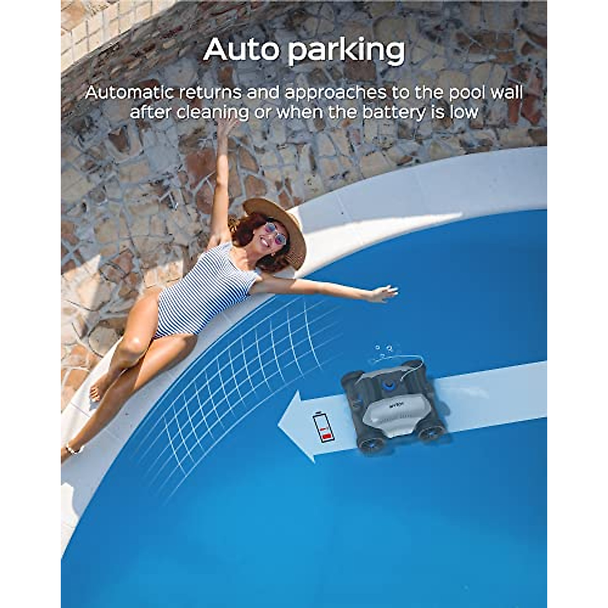WYBOT Sophisticated Cordless Robotic Pool Cleaner, with 130mins Working Time, Pool Vacuum for Above Ground Pools, Strong Suction, LED Indicator, Ideal for Pools Up to 1300 Sq.ft