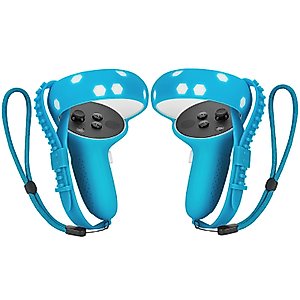 Kuways Design Silicone Touch Controller Grip Cover for Oculus Quest 2 Accessories, Anti-Throw Protector with Adjustable Knuckle Straps, Full Cover Handle Sleeve (Light Blue)