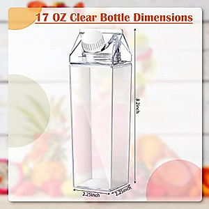 Clear Milk Carton Water Bottles, 17Oz Leakproof Cute Square Milk Box Portable Juice Bottle for Outdoor Sports Travel Camping School Activities (10)