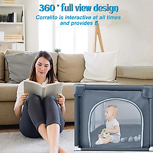 Baby Playpen, Playpen for Babies and Toddler, Baby Play Pen for Toddler, Large Baby Playard with Gate, 59×71IN Sturdy Safety Baby Fence with Anti-Slip Base,Play Yard Indoor Outdoor Kid Activity Center