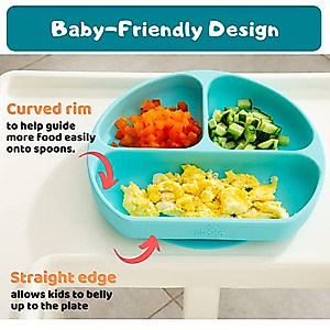 Silicone Baby Feeding Set | Suction Plate for Toddlers + Pocket Bib + Bendable Spoon | BPA Free | Dishwasher, Microwave and Oven Safe (Blue)