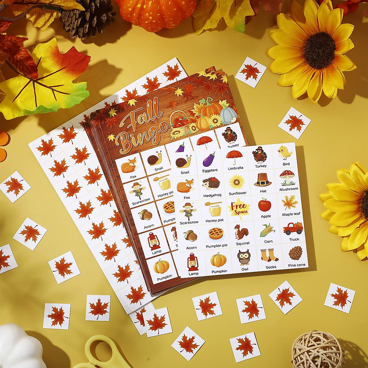 Shappy 39 Pcs Fall Bingo Game Cards Sets for Adults 28 Players Fall Festival Party Games Autumn Bingo Cards for School Classroom Family Activities Thanksgiving Party Supplies Decoration