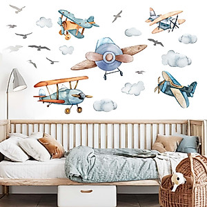 Amimagen Airplane Wall Stickers - Aircrafts Wall Decals - Kids Baby Boys Nursery Children Daycare Bedroom Playroom Wall Decor