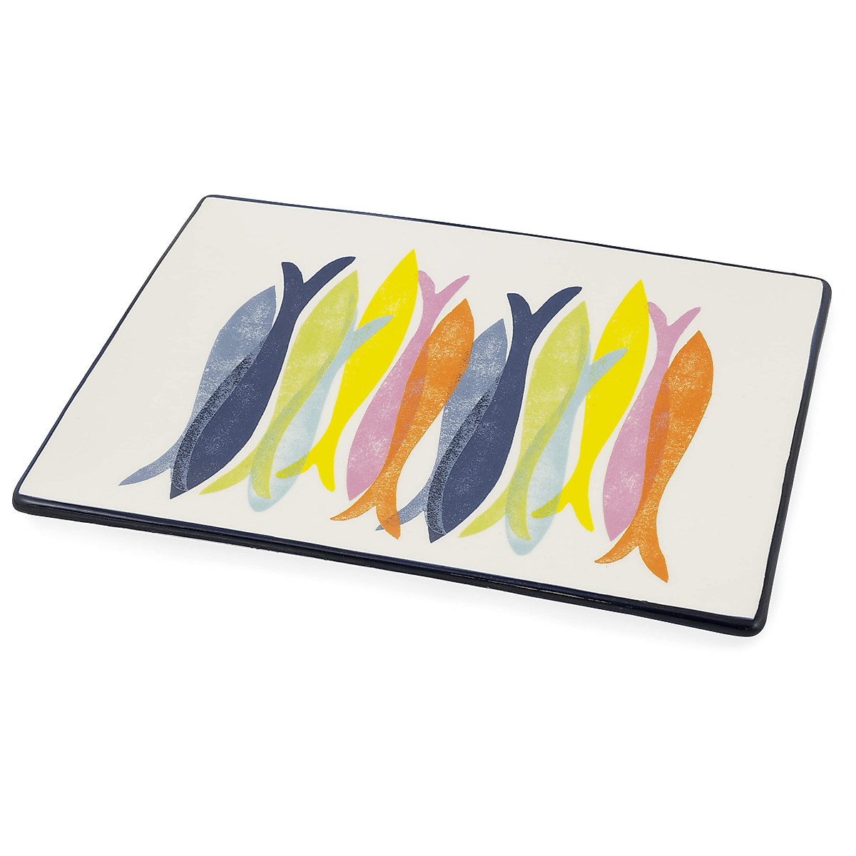 Boston International Ceramic Serving Platter, 10 x 8-Inches, Hand Stamp Fish