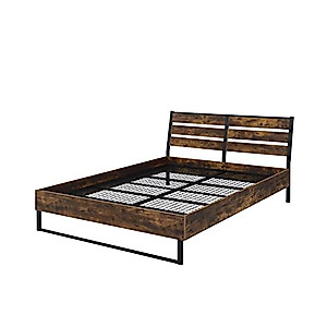 Epinki Eastern King Bed in Rustic Oak & Black, Wood, Bed Frame, Easy Assembly