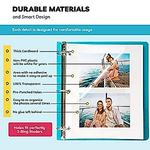Photo Album Pages for 3 Ring Binder (50 Count) - Photo Album Self Adhesive Pages - 3 Ring Photo Album Refill Pages - Photo Pages for 3 Ring Binder - Photo Album Pages - Fits 8x10-8.5 x 11 Photos
