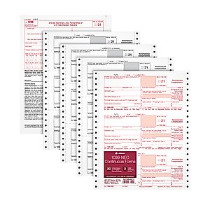 Adams 1099 NEC 3 Up 2021 Continuous Forms, 4 Part Carbonless Forms, for Pin Fed Dot Matrix Printers, with 3 1096, 20 Pack (TXA2299-NEC21)