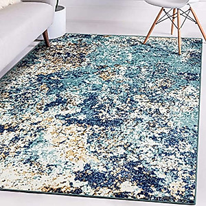 Persian Rugs 6490 Blue 8 x 11 Abstract Modern Area Rug