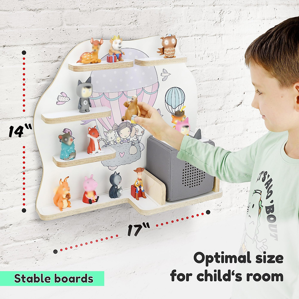 stadtecken Wooden Shelf for Music Box I Suitable for The Toniebox and ca. 35 Tonies I Perfect Storage in The Children's Room I for Setting up or Hanging (Medium, Up)