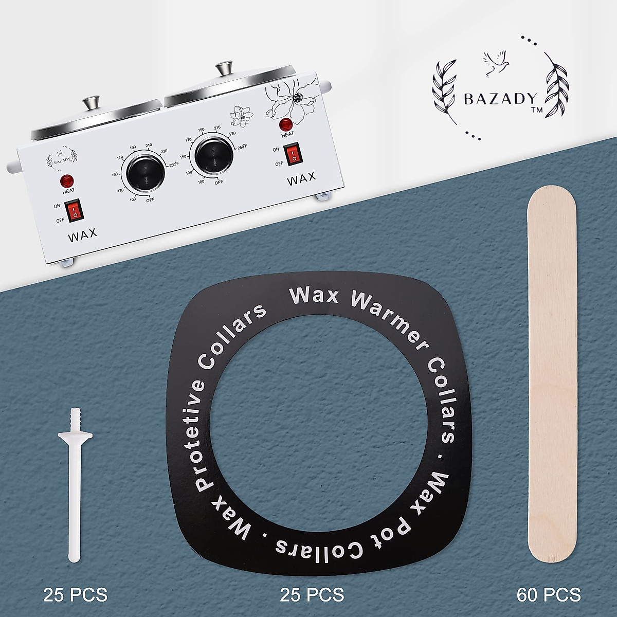 Bazady Double Wax Warmer Professional-for use at Home and Beauty Salon, Double Wax Pot, Unisex, Double Wax Warmer Adjustable Temperature degrees Fahrenheit-Leave your Skin Soft