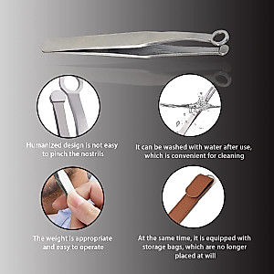 1 Pack Nose Hair Tweezers with PU Pouch, Stainless Steel Nasal Clippers with Safety Round Head, Brows Facial Nose Hair Tweezers for Men Women