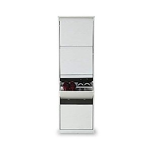 JK Plan Shoe Box, Shoe Rack, Holds up to 16 Pairs, 4 Tiers, Width 19.3 inches (49 cm), Height 63.7 inches (161 cm), Depth 29, Clogs Box, Shoes, Entrance, Storage, Thin, Space Saving, Flap, Slim, Stylish