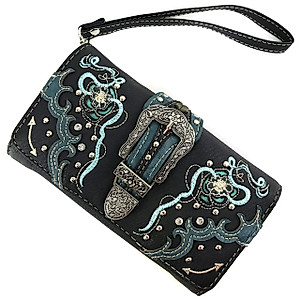 Zelris Floral Poppy Buckle Western Women Conceal Carry Tote Handbag Purse Set (Black)